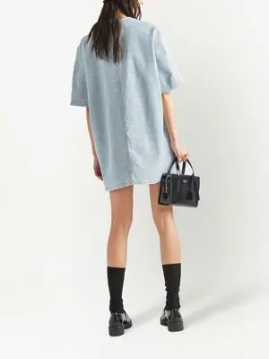 Prada Striped Short-sleeve Denim Dress