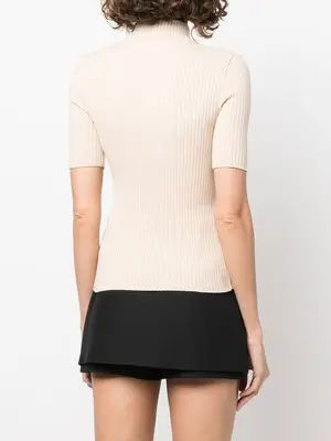 COURREGES Embroidered Logo Ribbed Knitted Top - Neutrals