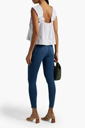FRAME Cropped Ruffle-trimmed Striped Organic Cotton-poplin Top