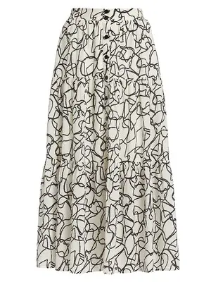 Astr The Label Women's Cecile Tiered Maxi Skirt - White Black Sketch  - White Black Sketch