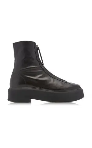 THE ROW Zipped Leather Boots - Black