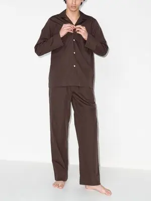 TEKLA Long-sleeve Pyjama Shirt - Brown