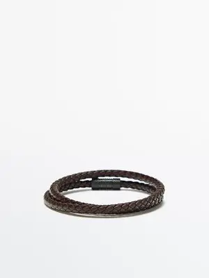 Massimo Dutti Two-tone Plaited Leather Bracelet