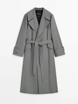 Massimo Dutti Textured Belted Trench Coat - Limited Edition - Grey