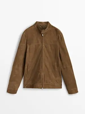 Massimo Dutti Suede Leather Jacket - Beige