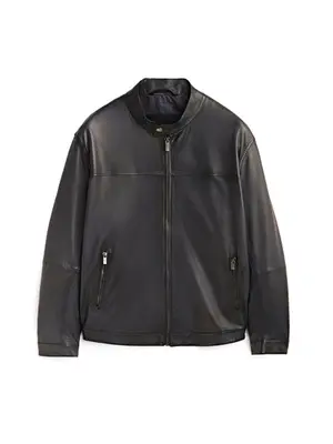 Massimo Dutti Lightweight Blue Nappa Leather Jacket - Blue