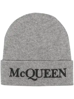 Alexander McQueen Alexander McQueen Embroidered-Logo Beanie Grey