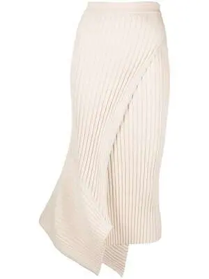 Stella McCartney Asymmetric Ribbed-knit Wrap Skirt - Neutrals