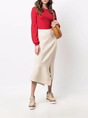 Stella McCartney Asymmetric Ribbed-knit Wrap Skirt - Neutrals