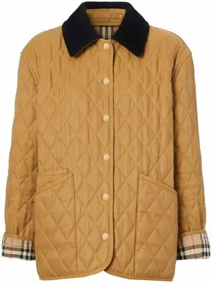 Burberry Corduroy-collar Quilted Jacket - Brown