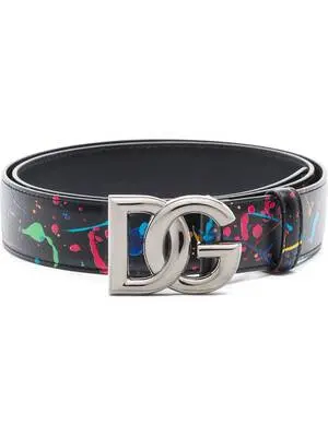 Dolce & Gabbana Paint-Splatter Leather Belt In Black - 43  display picture 1