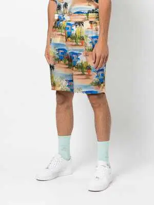 LES BENJAMINS Tropical-print Silk Shorts