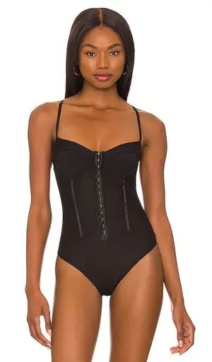 Free People Night Rhythm Corset Bodysuit - Black