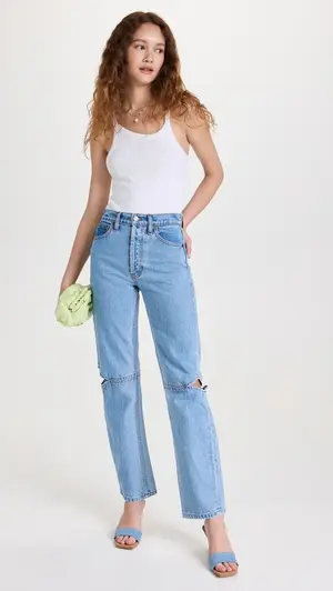 Still Here Cowgirl Jeans With Knee Cutouts - Vintage Blue