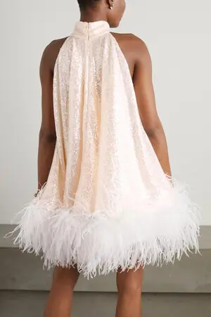 16Arlington Cindy Feather-trimmed Sequined Tulle Mini Dress
