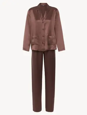 La Perla Silk Floral Print Pajama Set - Chocolate Brown