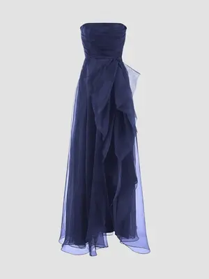 Theia Teresa Draped Tulle Gown - Navy