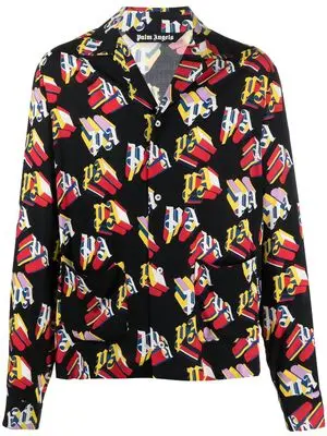 Palm Angels Logo-print Long-sleeved Shirt - Black