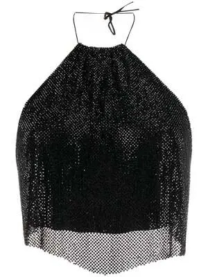 MANURI Rhinestone-embellished Cropped Top - Black
