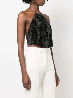 MANURI Rhinestone-embellished Cropped Top - Black