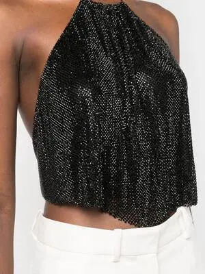 MANURI Rhinestone-embellished Cropped Top - Black