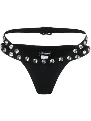 Dolce & Gabbana Crystal-embellished Bikini Bottom - Black