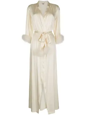 GILDA & PEARL Celeste Feather-trim Silk Robe - White