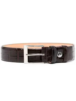 ASPINAL OF LONDON Croc-effect Embossed Leather Belt - Brown