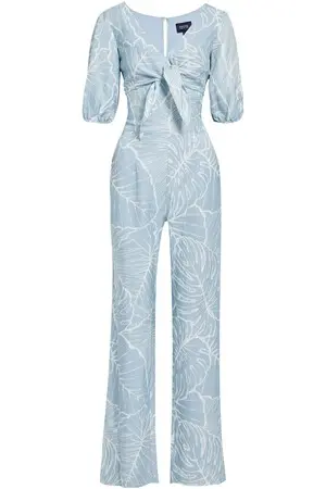 Marchesa Knotted Printed Crepe Wide-leg Jumpsuit