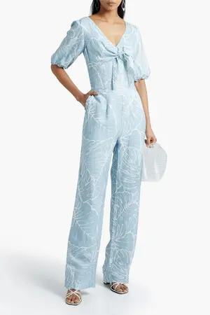Marchesa Knotted Printed Crepe Wide-leg Jumpsuit