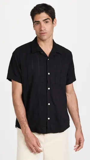 CORRIDOR Striped Seersucker Shirt - Black