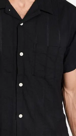 CORRIDOR Striped Seersucker Shirt - Black