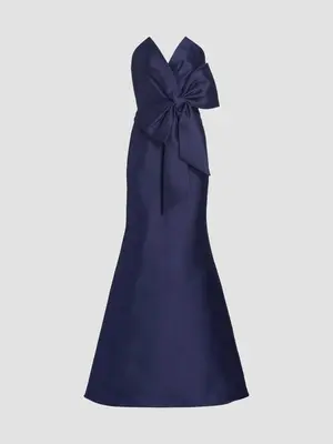 Badgley Mischka Strapless Bow Gown - Navy