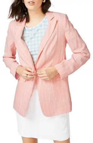 COURT & ROWE Pinstripe One-Button Blazer Cheeky Peach