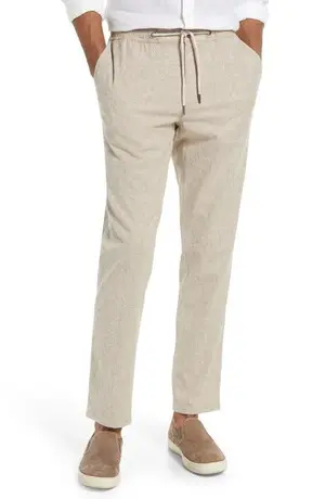 Nordstrom Linen & Cotton Blend Drawstring Pants Tan Ermine