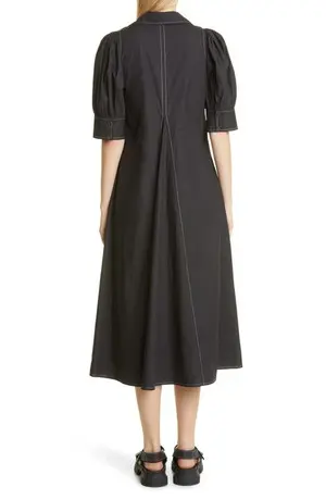 GANNI Point Collar Cotton Poplin Maxi Dress