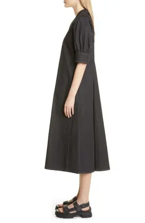 GANNI Point Collar Cotton Poplin Maxi Dress
