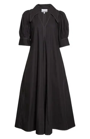 GANNI Point Collar Cotton Poplin Maxi Dress