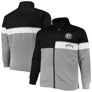 Profile Gray Brooklyn Nets Big & Tall Pieced Body Full-zip Track Jacket - Black