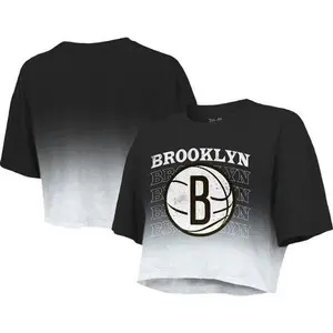MAJESTIC THREADS Brooklyn Nets Dip-dye Cropped T-shirt - Black