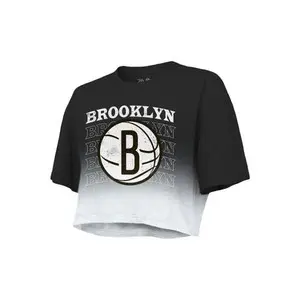 MAJESTIC THREADS Brooklyn Nets Dip-dye Cropped T-shirt