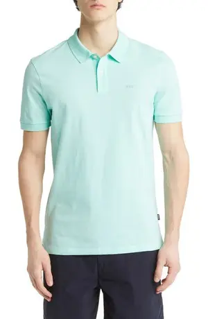 BOSS Pallas Cotton Polo Green Aqua