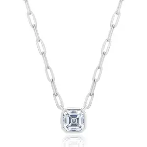 CRISLU Asscher Cubic Zirconia Pendant Necklace - Platinum