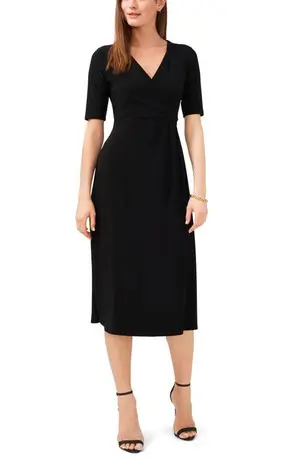 Chaus Wrap-inspired Midi Dress - Black