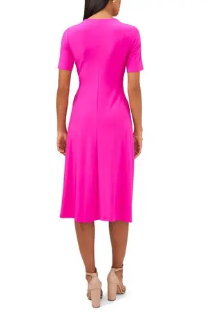Chaus Wrap-inspired Midi Dress - Fiercely Fuchsia