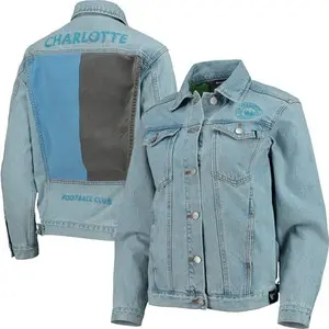 THE WILD COLLECTIVE Charlotte Fc Print Denim Button-up Jacket - Blue
