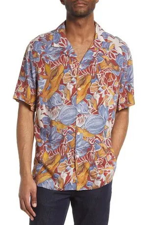 WAX LONDON Didcot Rave Floral Short Sleeve Button-up Camp Shirt Red Multi