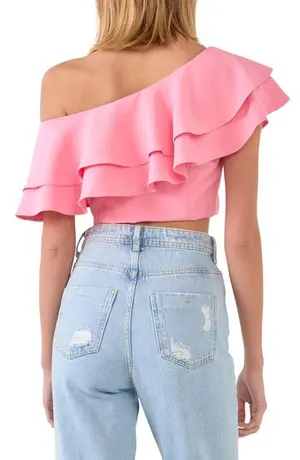 Endless Rose Ruffle One-shoulder Crop Top - Pink