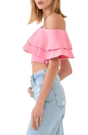 Endless Rose Ruffle One-shoulder Crop Top - Pink