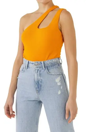GREY LAB One-shoulder Cutout Cotton Bodysuit